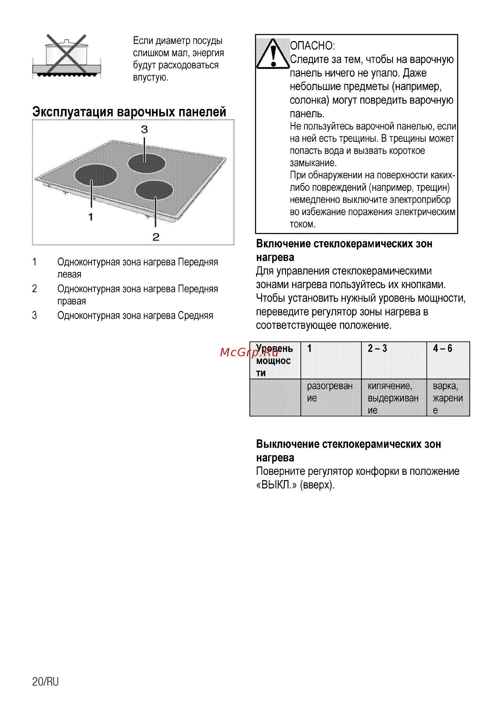 Beko MCSS 48102 GW [20/32] Эксплуатация варочных панелей