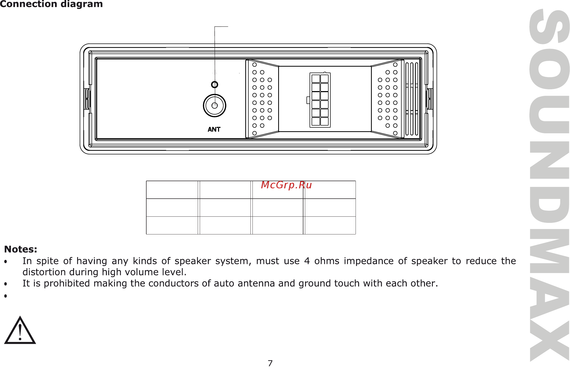 Soundmax SM-CCR3064F [8/34] The negative electrode of the speaker mustn ...
